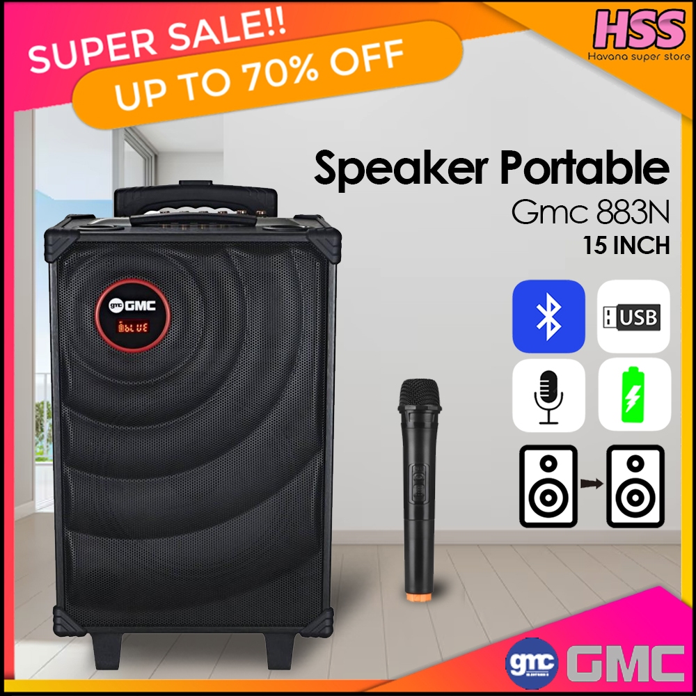 Jual SPEAKER BLUETOOTH PORTABLE GMC 883N 15 inch x 2 + MIC WERLES 1 PCS ...