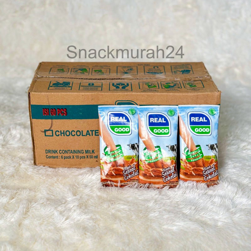 Jual Real Good Susu Bantal 50 ML 1 DUS ISI 60 PCS Rasa Cokelat Stroberi ...