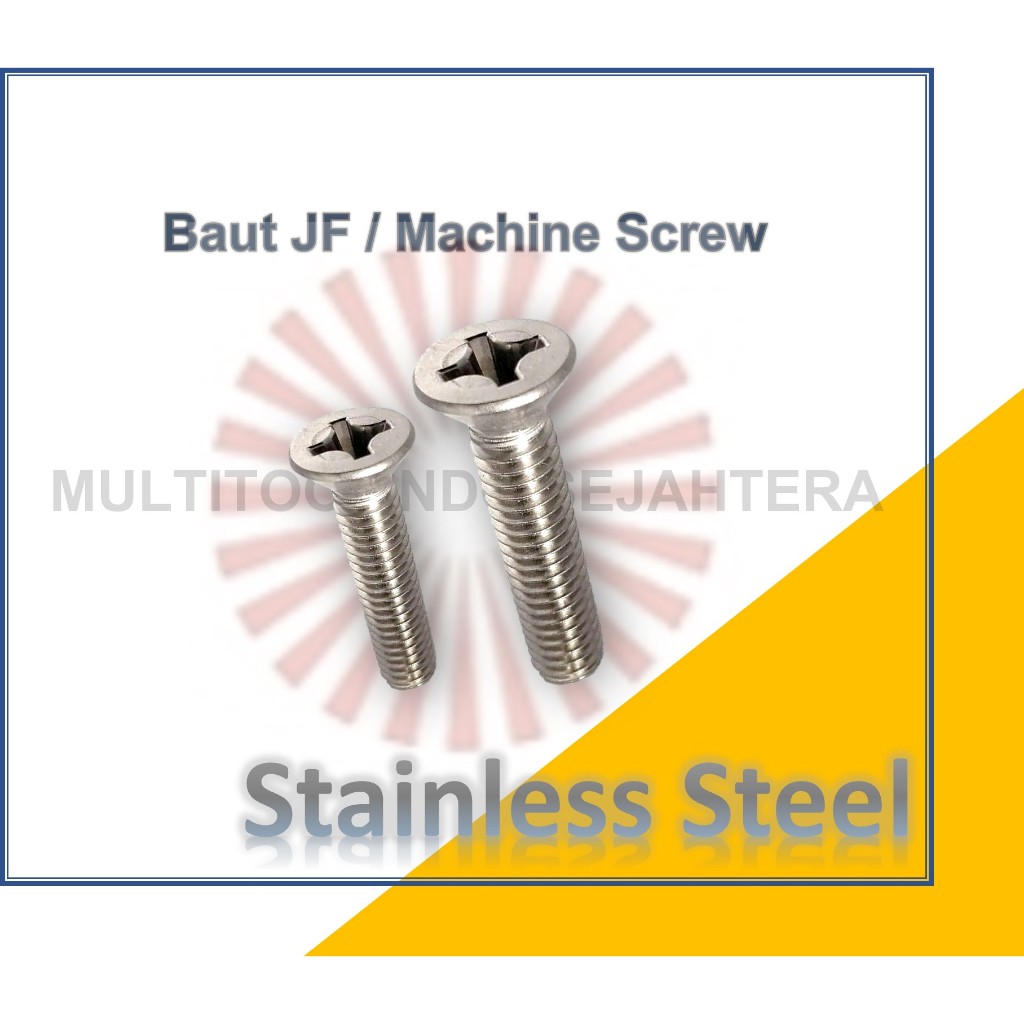 Jual SS 304 JF M8 MACHINE SCREW FLAT HEAD M8 STAINLESS STEEL BAUT PALA OBENG RATA SS 304 ...