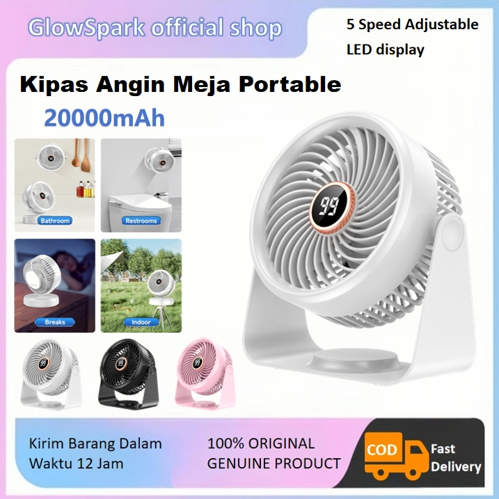 Jual Kipas Angin Meja Portable 20000mah Fan 360° Rotasing 5-speed wind ...