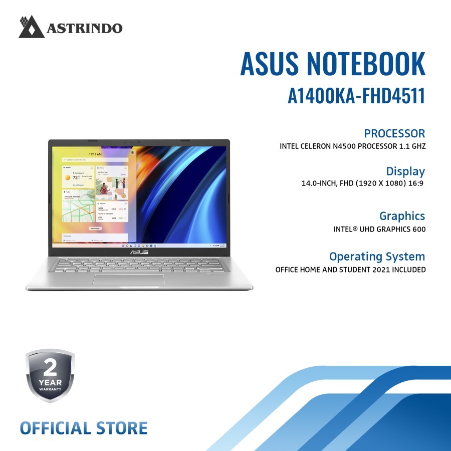 Jual Asus Laptop Vivobook FHD 14 A1400KA Intel Celeron N4500 8GB/512GB ...