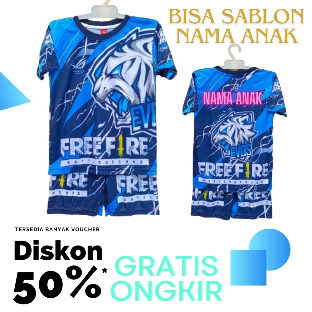 Jual baju free fire EVOS full printing size 10-20 | Shopee Indonesia