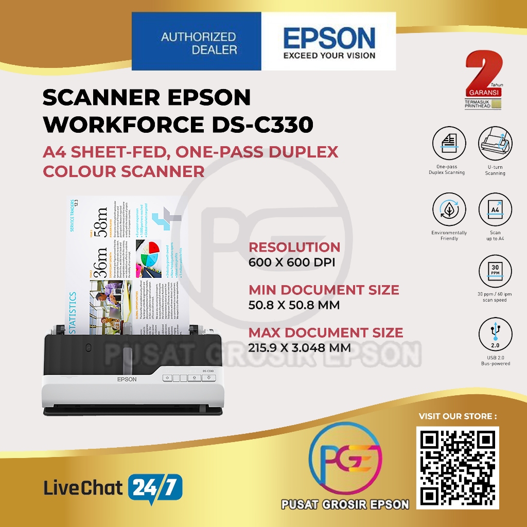 Jual Epson WorkForce DS-C330 DSC330 DS C330 Portable Sheet-fed Document Scanner | Shopee Indonesia
