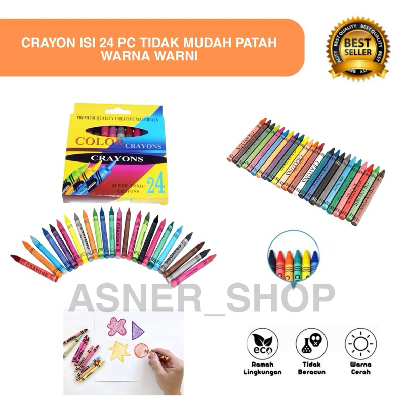 Jual Krayon Crayon isi 24pcs Pensil Anak Gambar Warna Tulis Full Colour ...