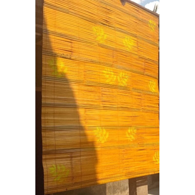 Jual tirey bambu/wide/krey bambu gulung motip daun kuning | Shopee Indonesia