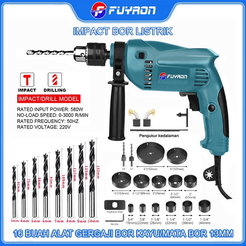 Jual FUYAON [COD] Bor Impact Elektrik 13Mm Set Bor Impact 580W Bor ...