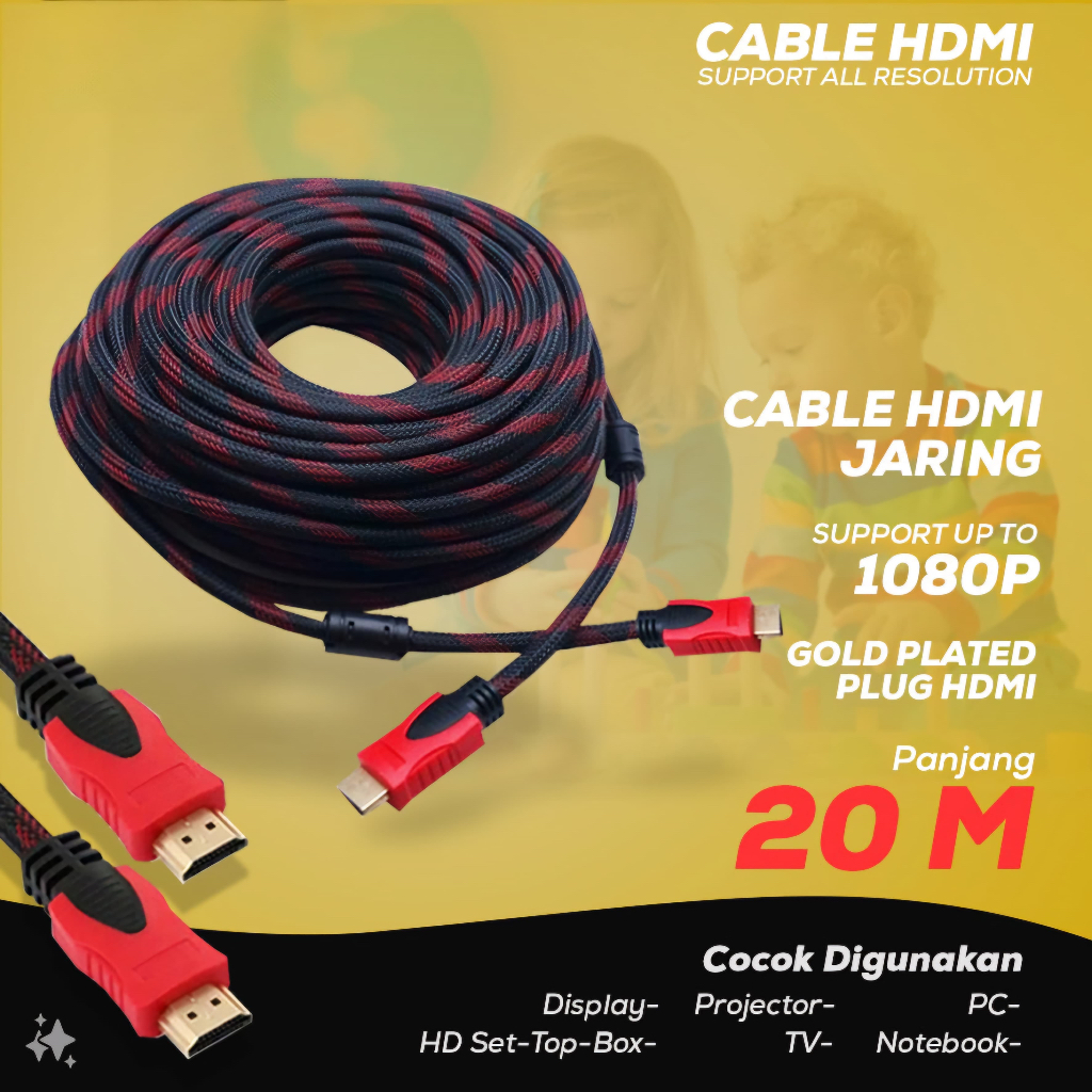 Jual Kabel HDMI 20M / 20 Meter Jaring V1.4 Male to Male Original 100% ...