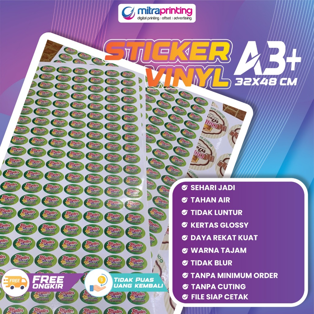 Jual Cetak Stiker Vinil A3+ / Stiker Vinyl Glossy / Stiker Vinyl Doff ...