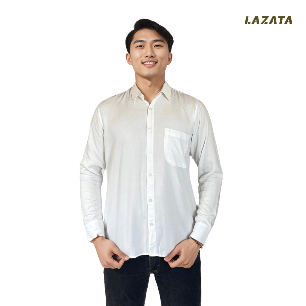Jual Lazata Kemeja Pria Elegan Polos Lengan Panjang | Shopee Indonesia