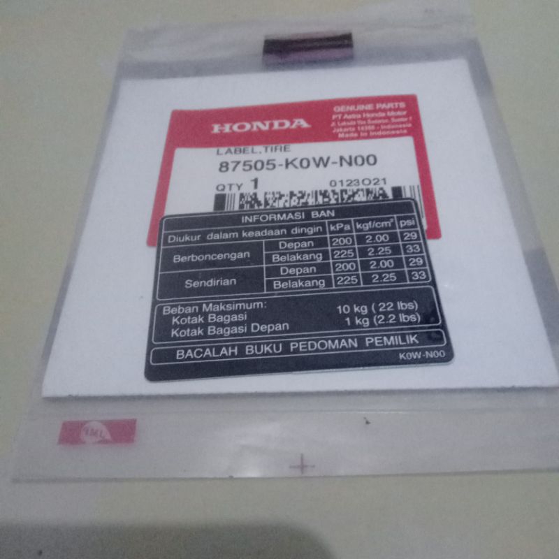 Jual sticker stiker logo label tekanan ban tire adv 150 original honda ...