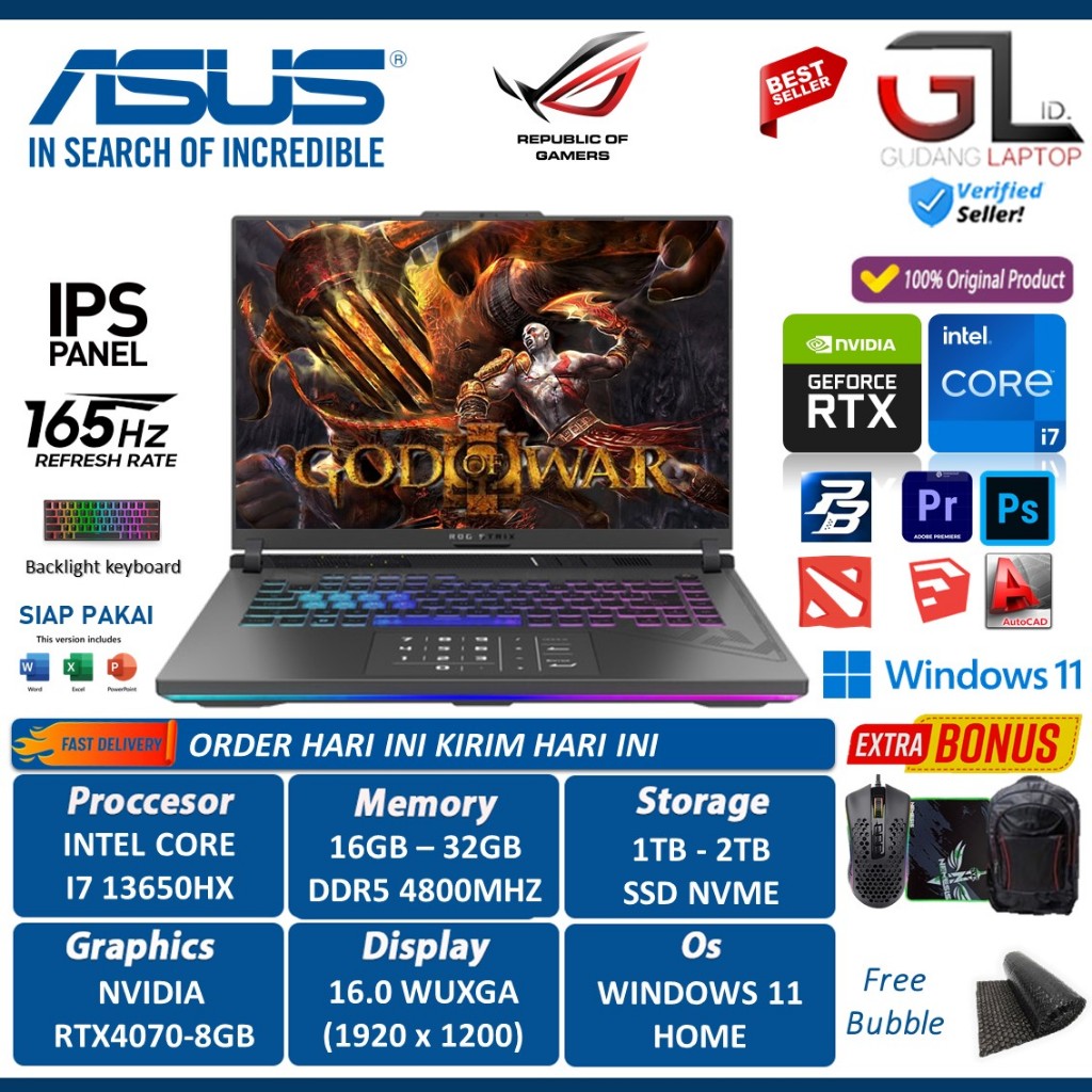 Jual Asus Rog Strix G16 G614J1 Intel i7 13650HX 32GB 2TB SSD RTX4070 16 ...