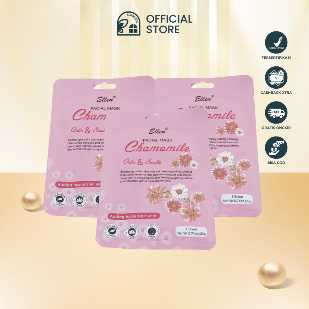Jual Ellen Sheet Mask Hyaluronic Acid Chamomile 20g - Kulit Segar ...