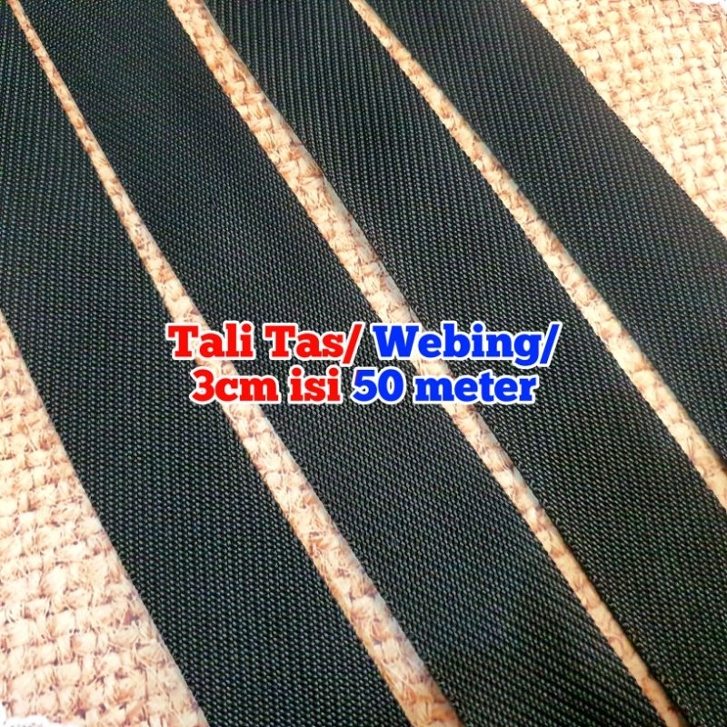 Jual Tali Tas, Tali Webing, Tali Tenda, Black, 3cm, Isi 50 meter ...