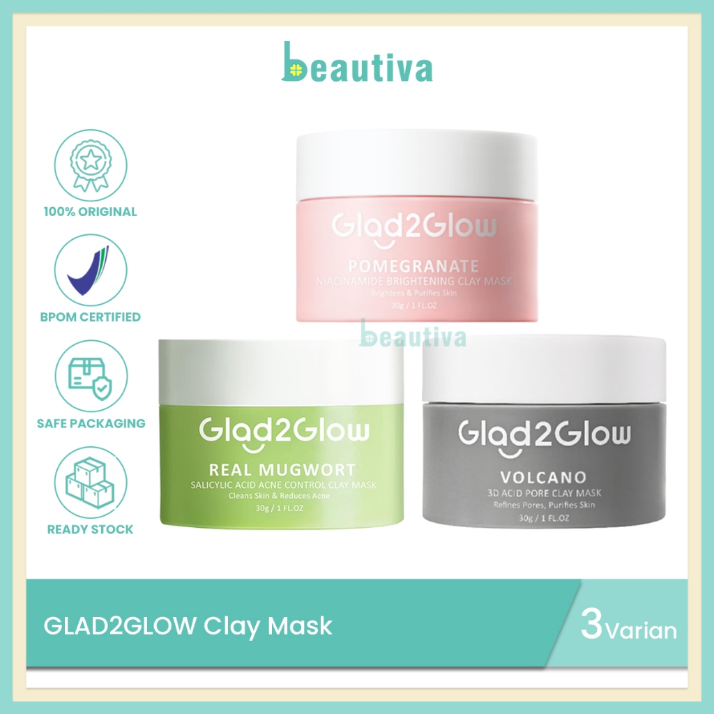 Jual Glad2Glow Clay Mask | Real Mugwort Acne Control - Volcano 3D Acid Pore - Pomegranate ...