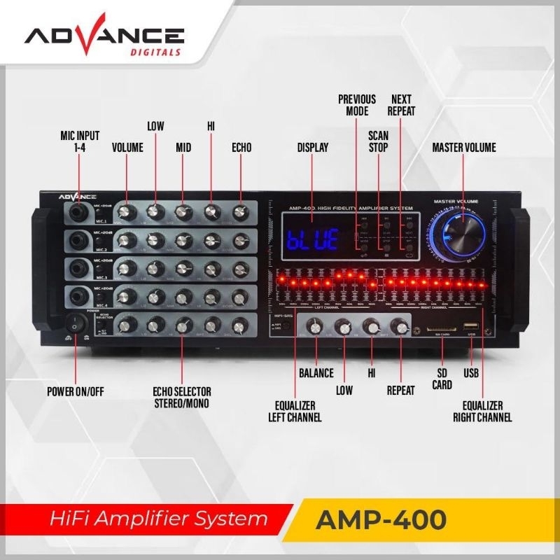 Jual ADVANCE AMP-400 High Fidelity Amplifier Sound System Ampli Karaoke ...