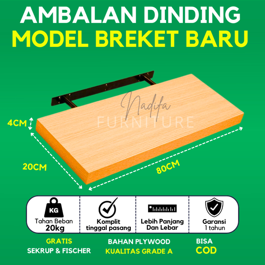 Jual Rak Ambalan Dinding Minimalis Ukuran 80cm x 20cm Tebal 4 cm Buku ...