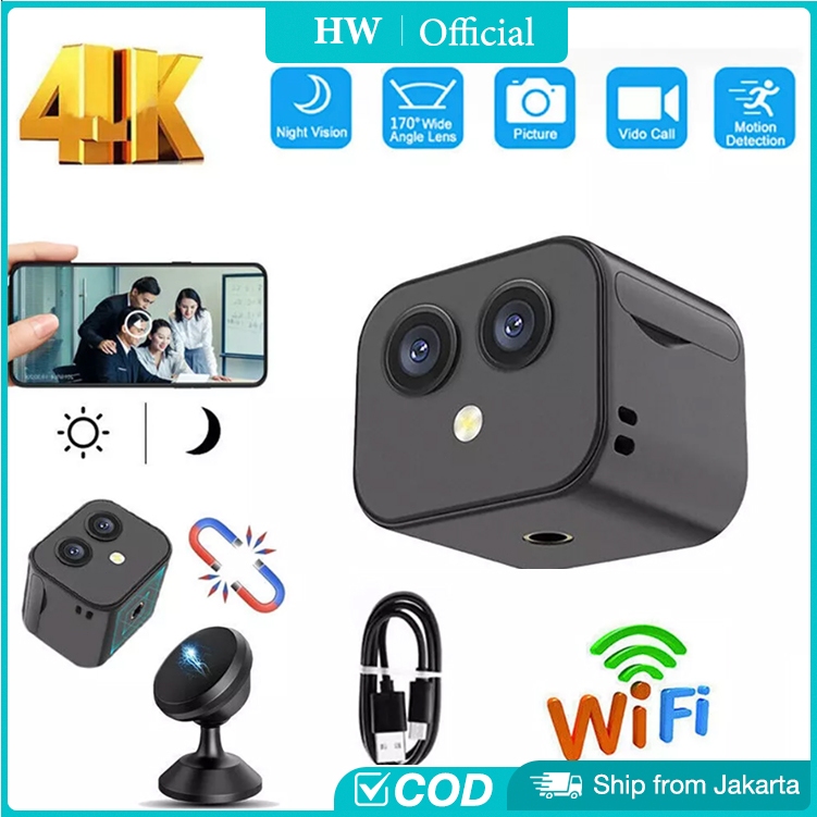 Jual HW kamera mini cctv tanpa wifi Tanpa Kabel 4K hd Spy Kamera Double ...