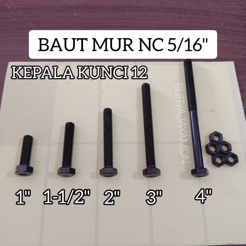 Jual BAUT MUR HITAM 5/16 INCH KEPALA KUNCI 12 MM DRAT KASAR | Shopee Indonesia