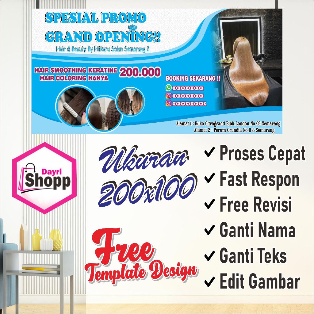 Jual Size 200x100 Cm,Spanduk Banner Salon Cantik Grandopening Custom ...