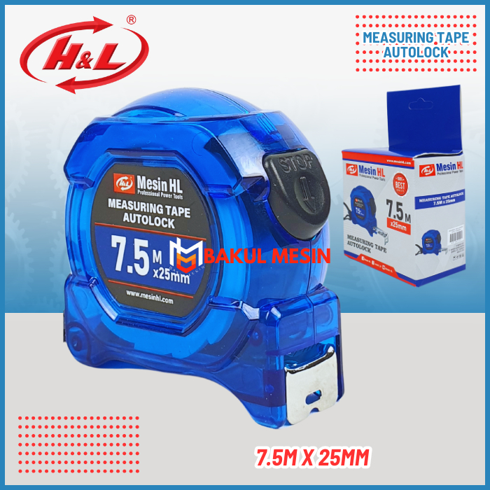 Jual Meteran Rol Autolock H&L Measuring Autolock 7.5M x 25MM HNL | Shopee Indonesia