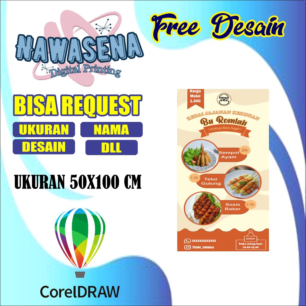 Jual spanduk banner jajanan ukuran 50x100 cm custom | Shopee Indonesia