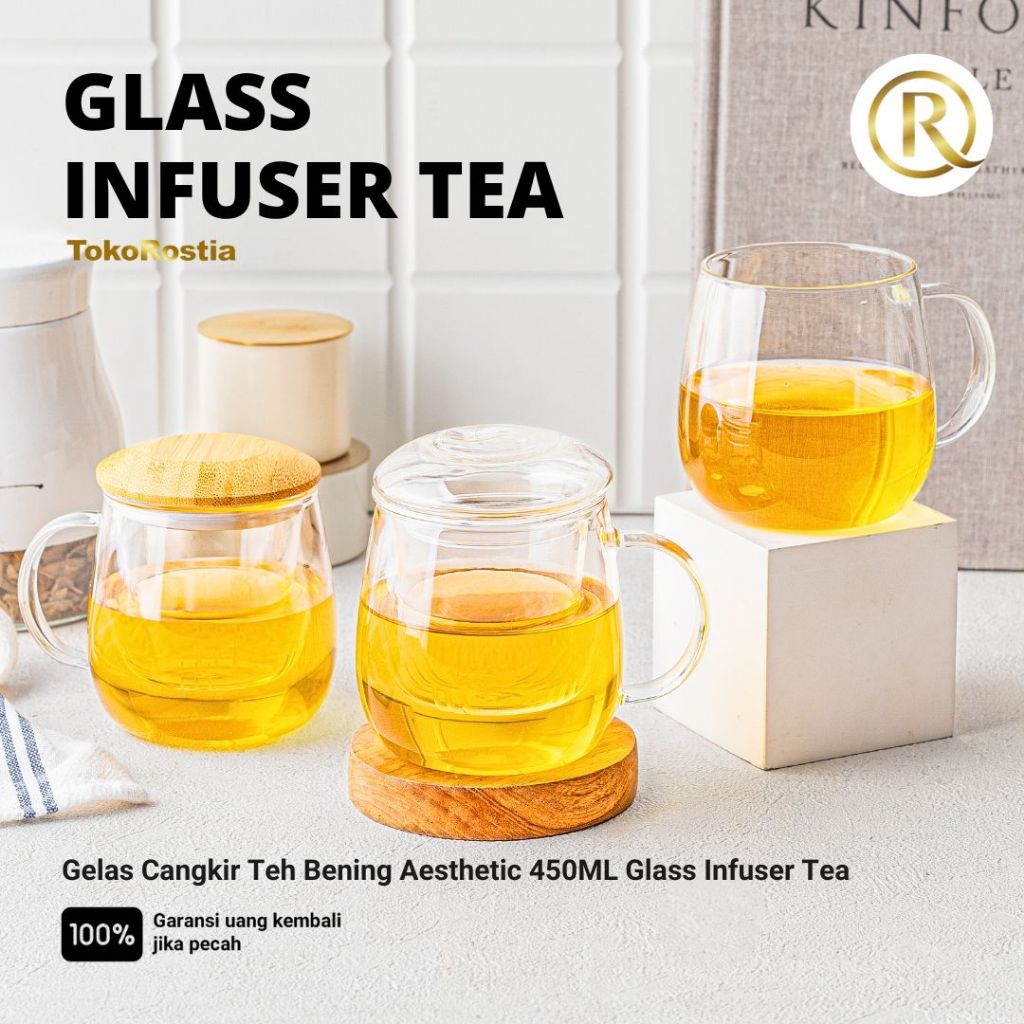 Jual Gelas Cangkir Teh Bening Aesthetic 450ML Glass Infuser Tea ...