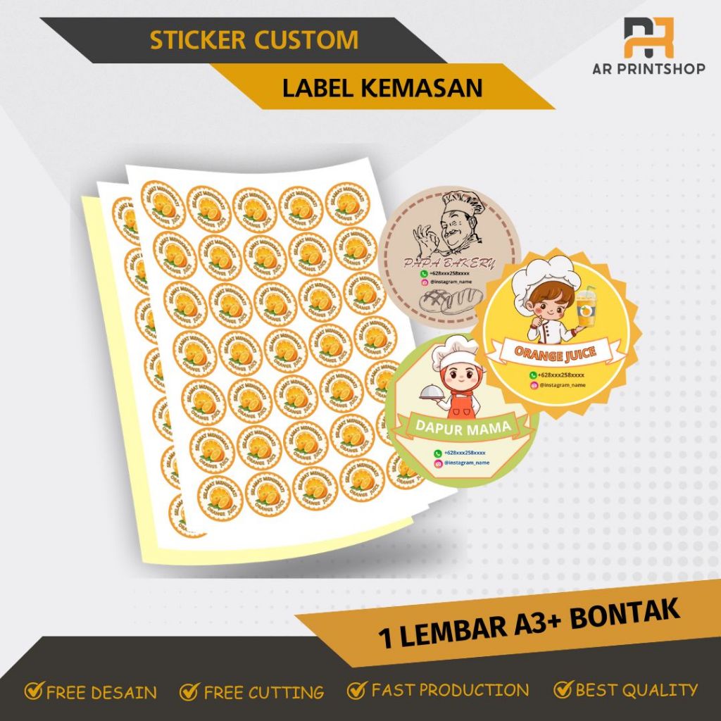 Jual CETAK STICKER CUSTOM 1 lembaran A3+ Bahan Chromo /Bontak , Sticker ...