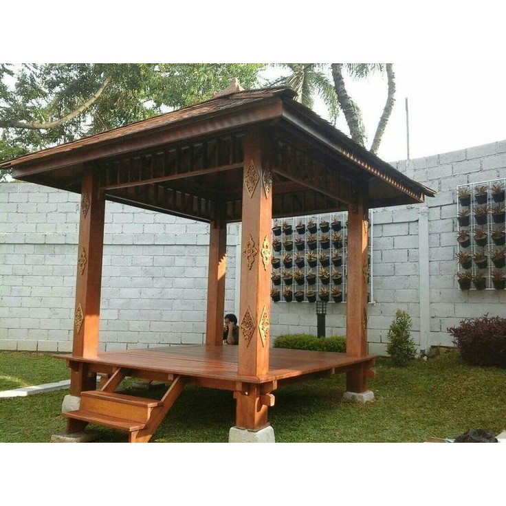 Jual Gazebo Taman Kayu Jati Motif Saung Bali |Atap Sirap Kayu Ulin ...
