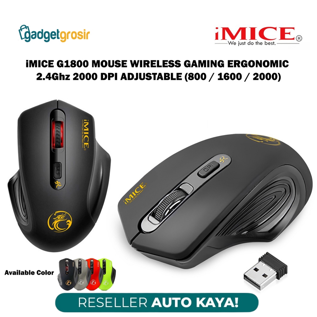 Jual iMice G1800 Mouse Wireless Gaming Ergonomic Design 2000 DPI Adjustable Silent Version ...