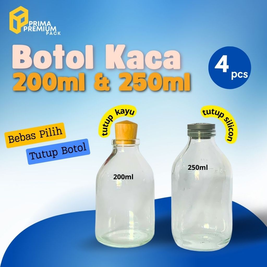 Jual Botol kaca 200/250ml Tutup Kayu Gabus/Charm Cork, Botol kaca 200/ ...