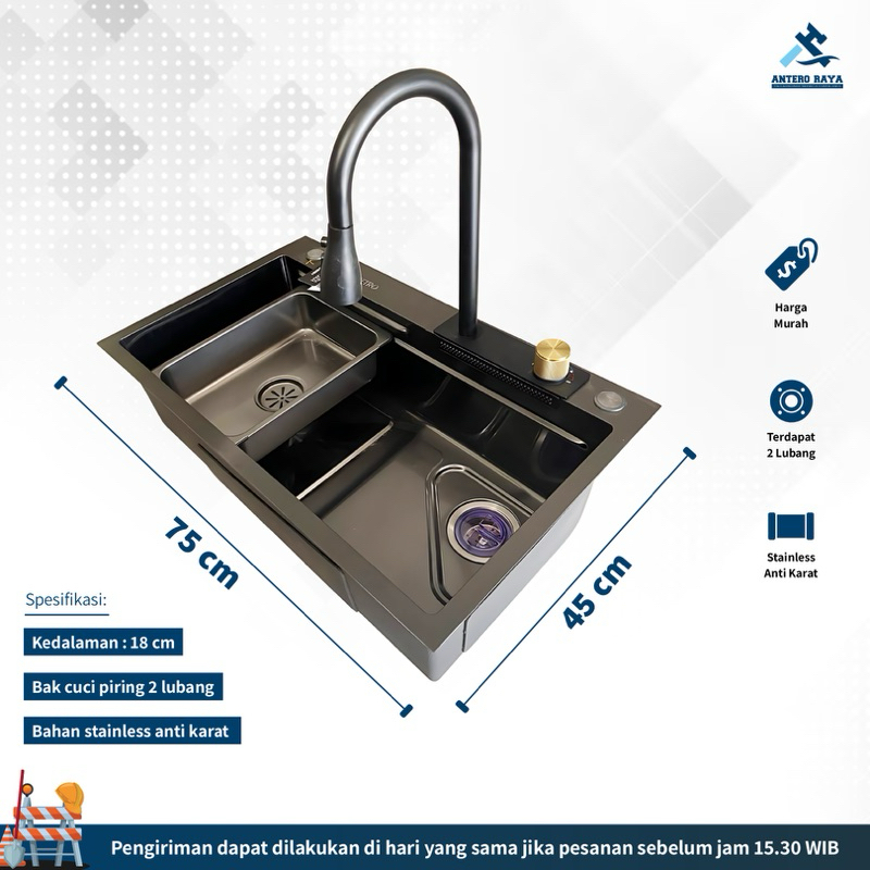 Jual Kitchen Sink Metro Full Set Wastafel Cuci Piring Black Titanium ...