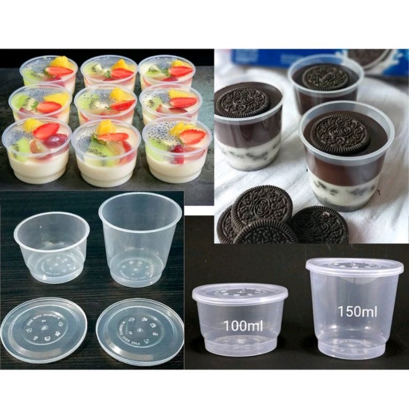 Jual (25 pcs) Gelas Cup Puding Thinwall + Tutup 100 ml & 150 ml - Cup ...