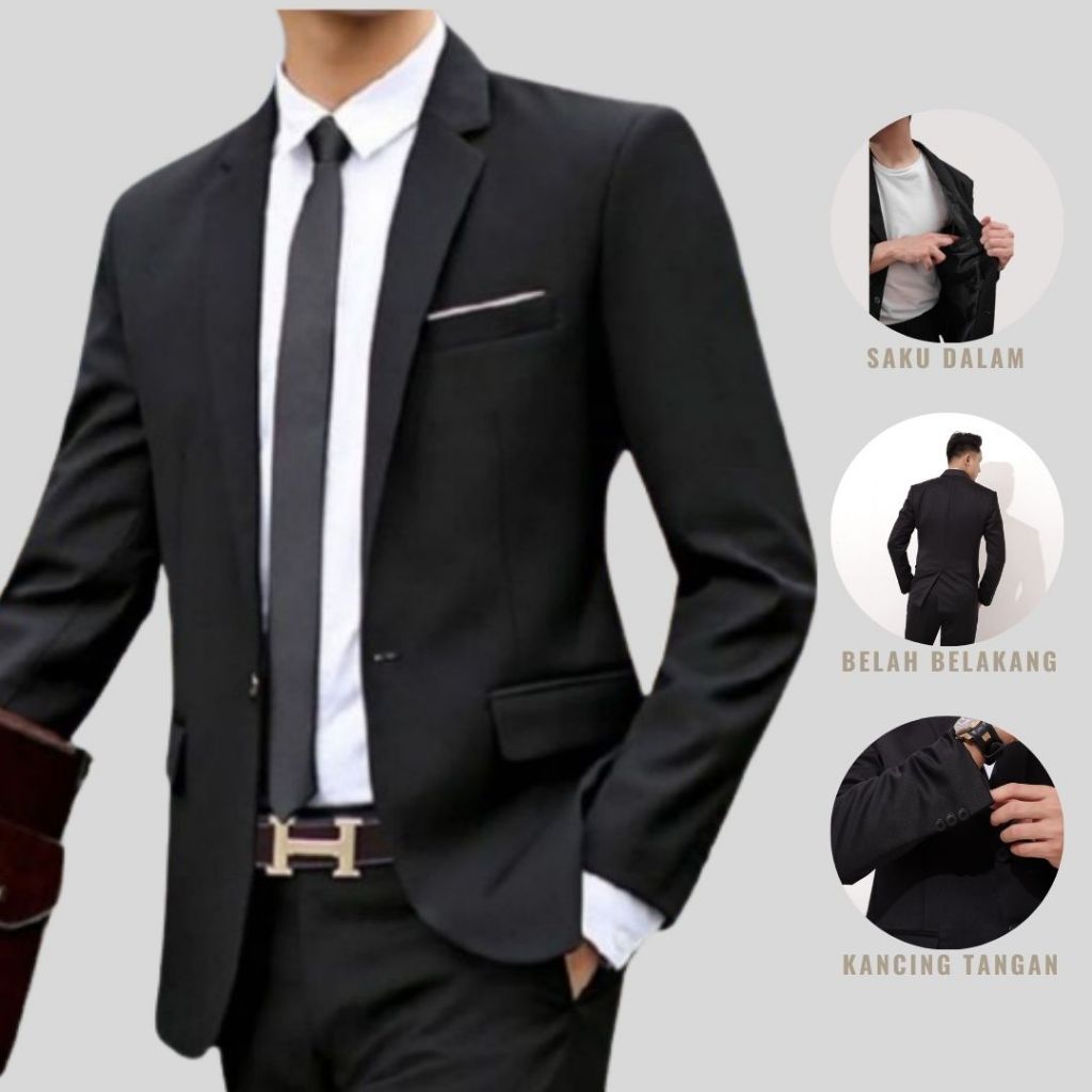 Jual Jas Blazer Hitam Pria Slimfit buat wisuda formal kerja nikah ...