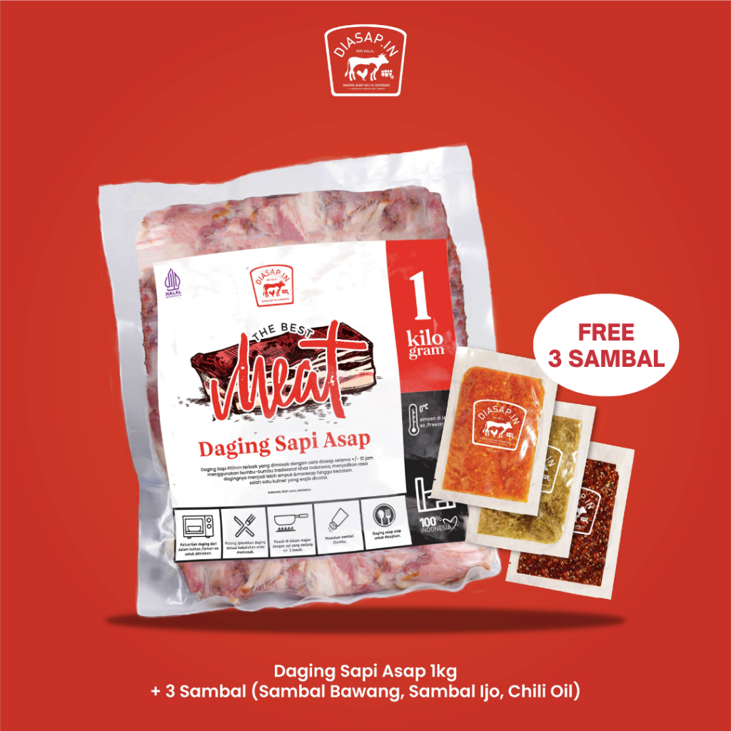 Jual SEI SAPI FROZEN 1 kg / Daging Asap Sapi DIASAPIN + 3 macam Sambal ...