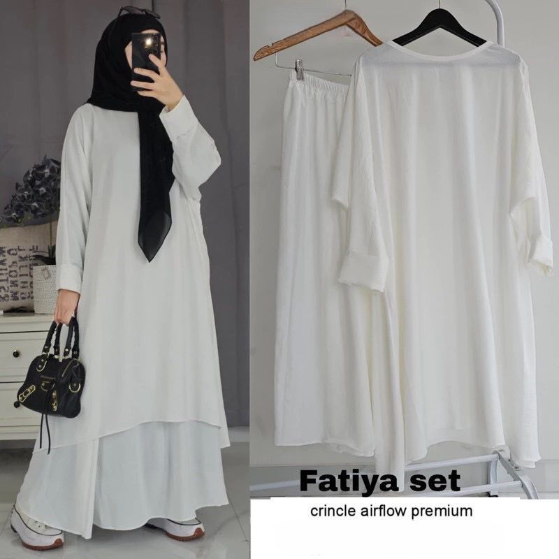 Jual lok One Set Fatiya Tunik Abaya + Rok Jumbo Ld 140 Bahan Crinkle ...