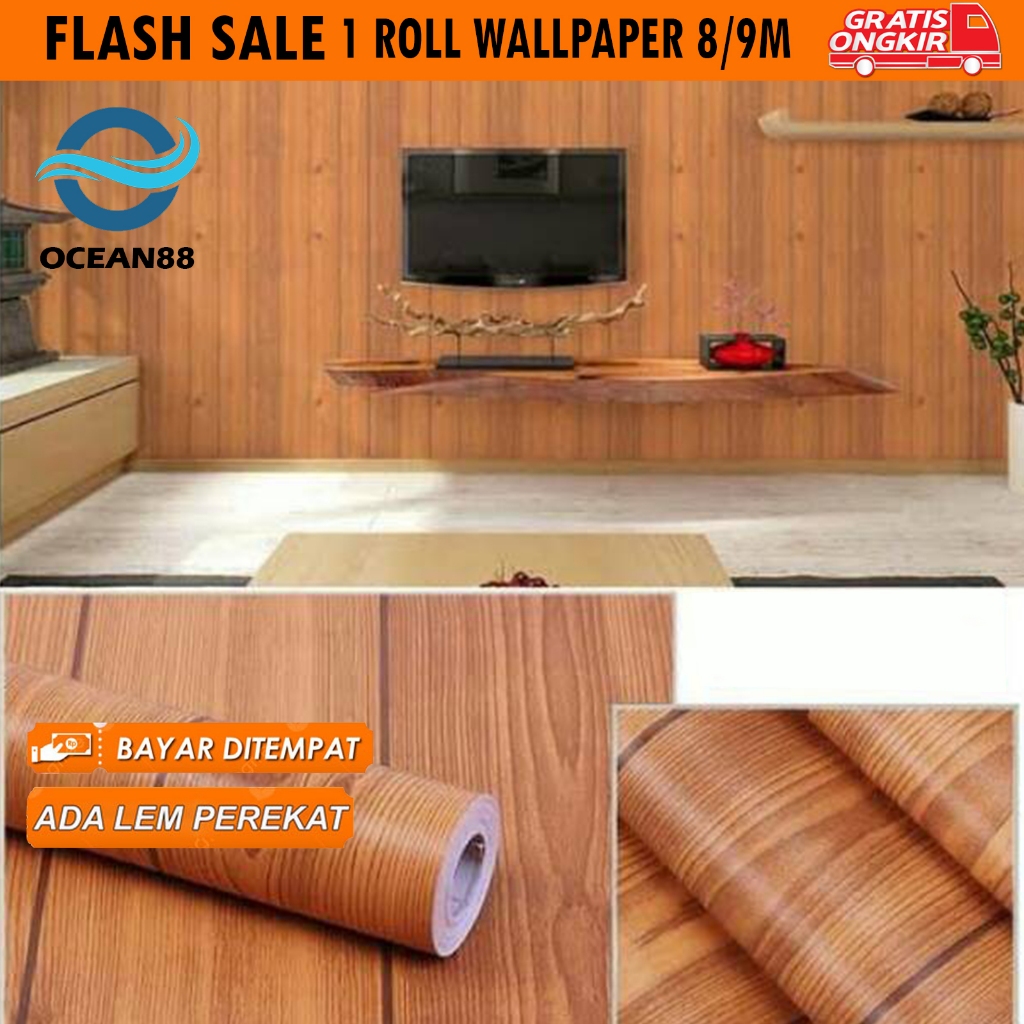 Jual Wallpaper Motif Garis kayu coklat 45 x 8M Wallpaper Dinding 3D ...