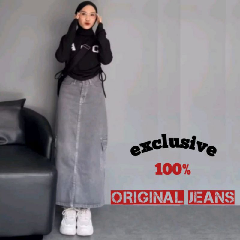 Jual ROK CARGO JEANS WANITA KOREAN STYLE//ROK CARGO HIGHWAIST JEANS ...