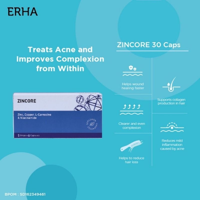 Jual BPOM Erha Nutraceuticals Zincore - Suplemen Makanan (1 Box isi 30 ...