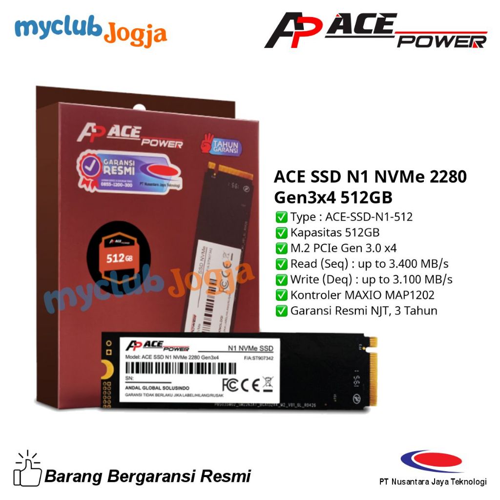 Jual SSD M2 NVMe Gen3 512GB | ACE POWER N1 512GB | M.2 PCIe Gen 3 x4 2280 | SSD M.2 NVMe ...