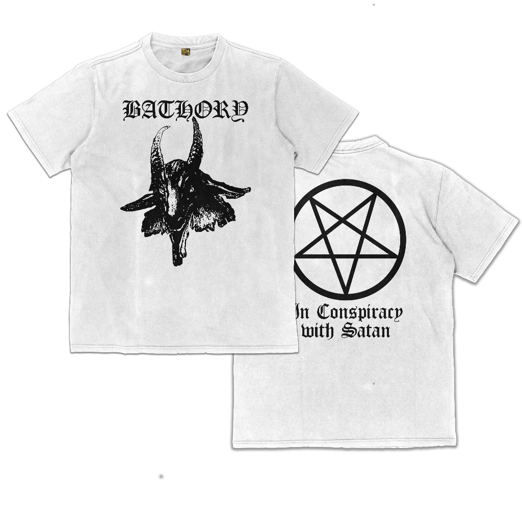 Jual Kaos Bathory Conspiracy With Satan Putih Metal Band T Shirt Katun Flexinc 16s Heavyweight ...