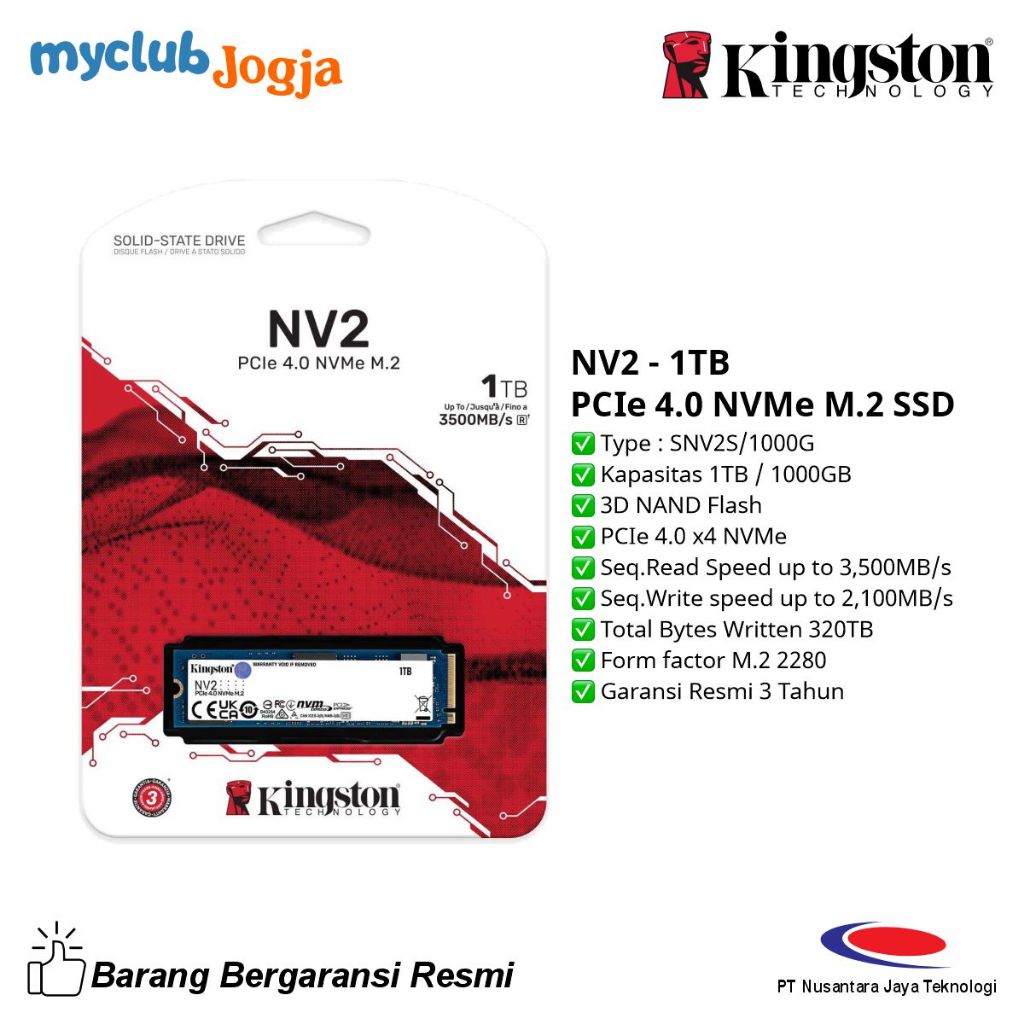Jual SSD M2 NVMe Gen4 1TB | KINGSTON NV2 1TB SNV2S/1000G | M.2 PCIe Gen ...