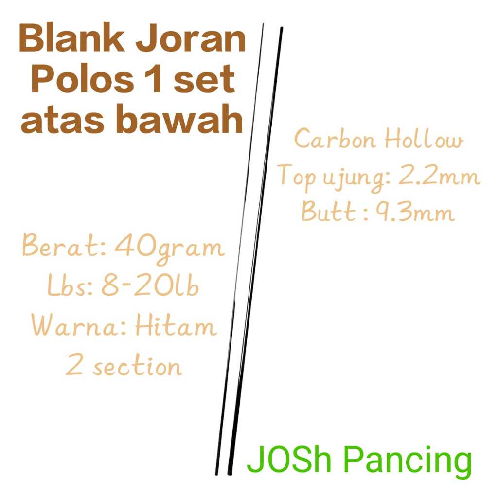 Jual blank carbon hollow joran custom sambung 2 section rod holow bahan buat joran 180 cm FREE ...