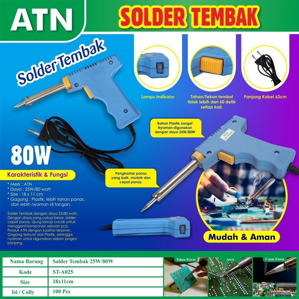 Jual SOLDER TEMBAK 80Watt ATN ST-A025 Solder Gun 80W Solder Pistol ...