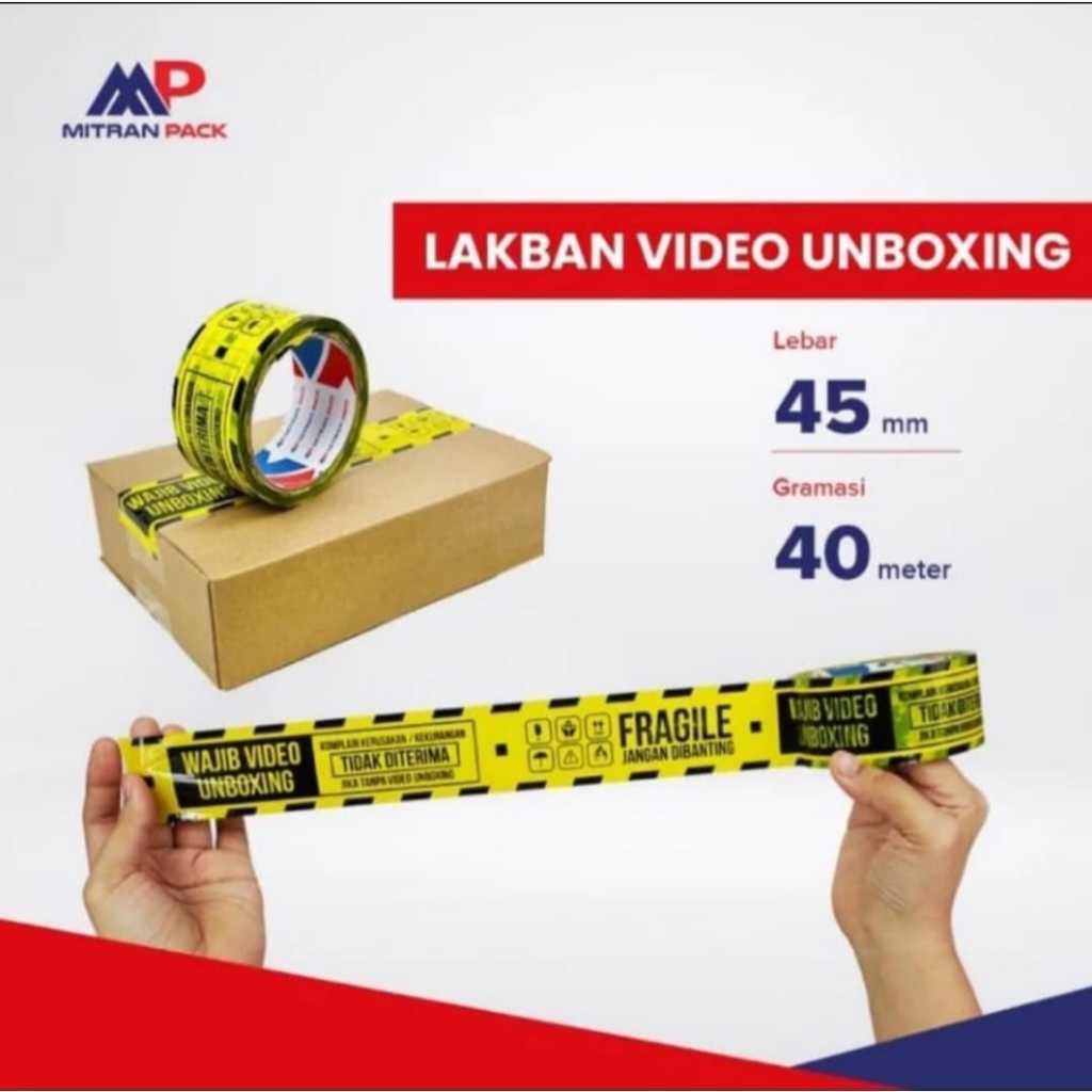 Jual LAKBAN FRAGILE UNBOXING MERAH 40 Meter FULL x 48mm MITRANPACK 40M ...