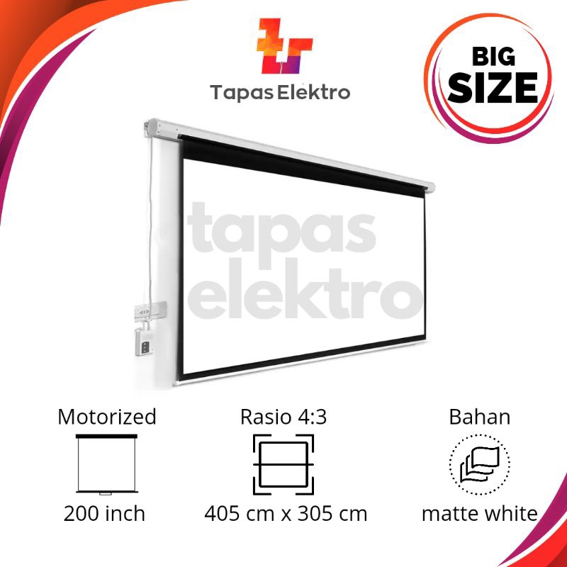 Jual Layar Proyektor Motorized 200 Inch Rasio 4:3 (405 cm x 305 cm ...