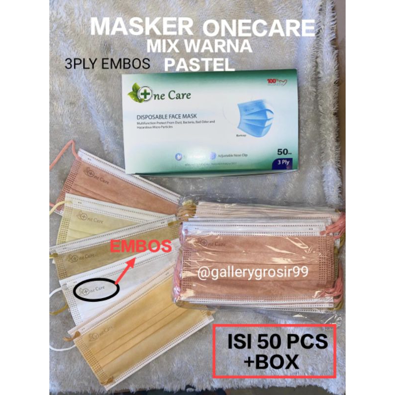 Jual MASKER ONECARE EMBOS MIX WARNA 3PLY ISI 50PCS +BOX TEBAL PREMIUM ...