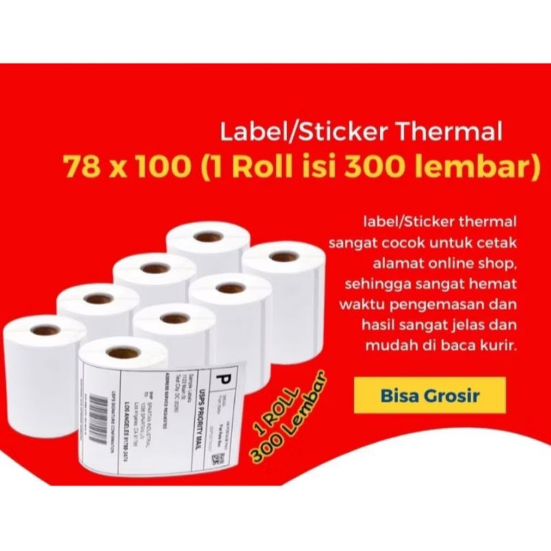 Jual Stiker label printer Barcode pengiriman resi kertas thermal 78x100 ...
