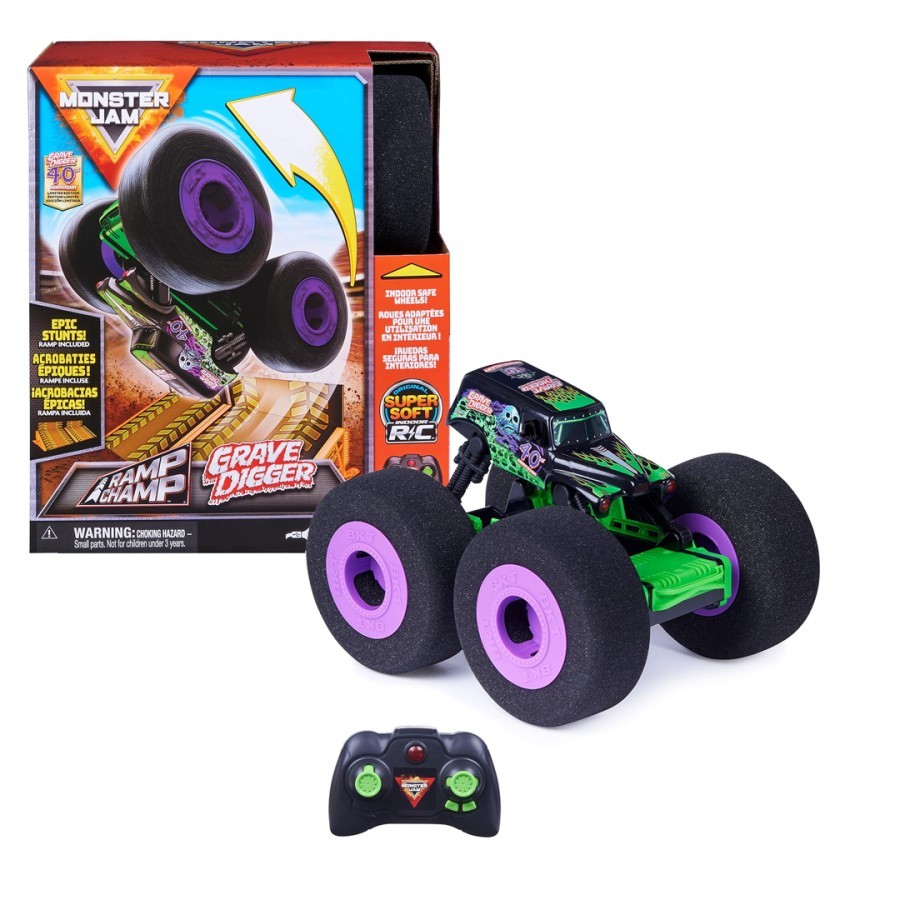 Jual Monster Jam Official Ramp Champ Grave Digger Indoor Super Soft RC ...