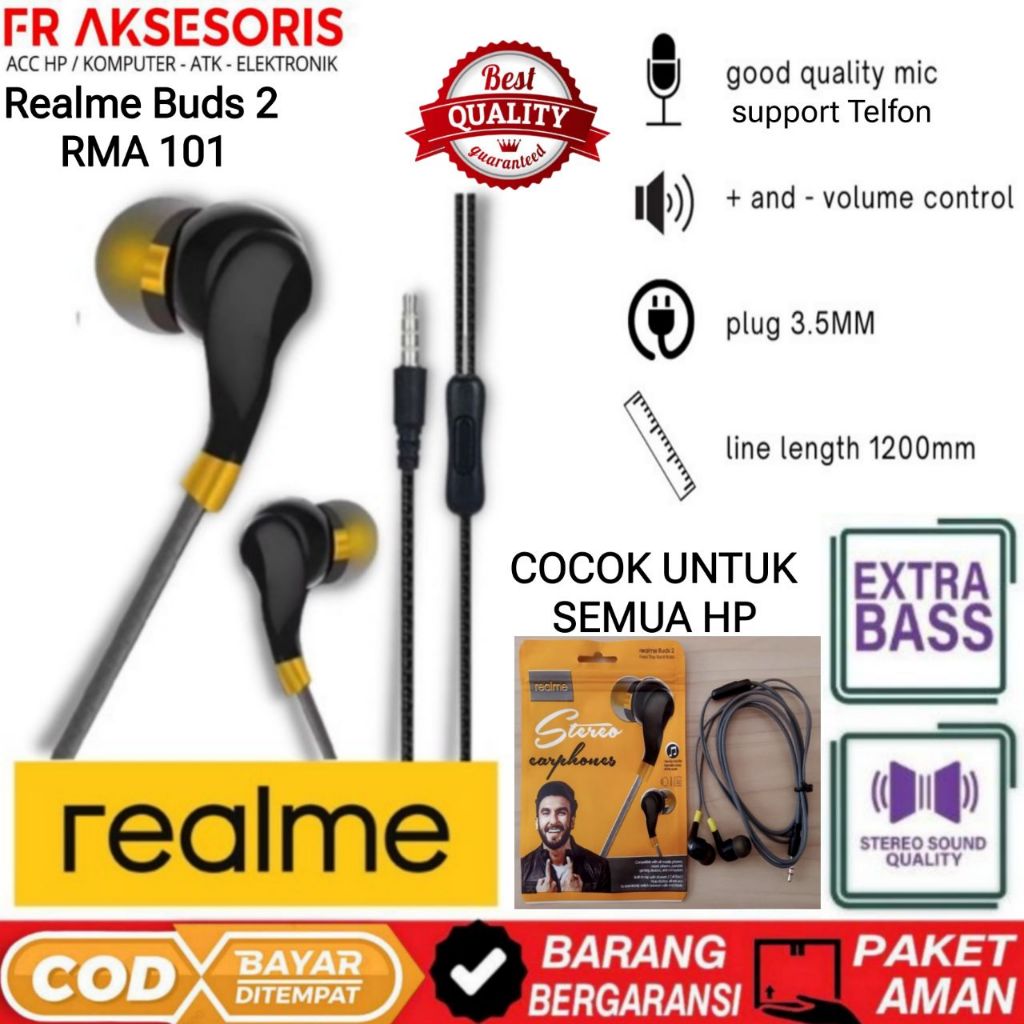 Jual Headset Realme Buds 2 with Mic EARPHONE REALME buds 2 Rma-103 101 ...