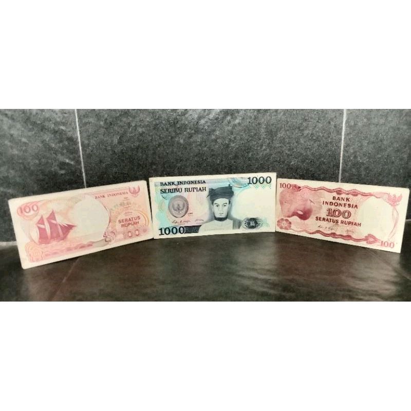 Jual Uang Kertas Kuno Rp1.000 tahun 1987, Rp100 Perahu Layar dan Rp100 ...